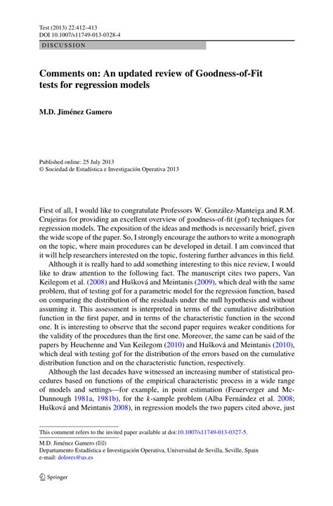 pdf comments on an updated review of goodness of fit tests for regression models