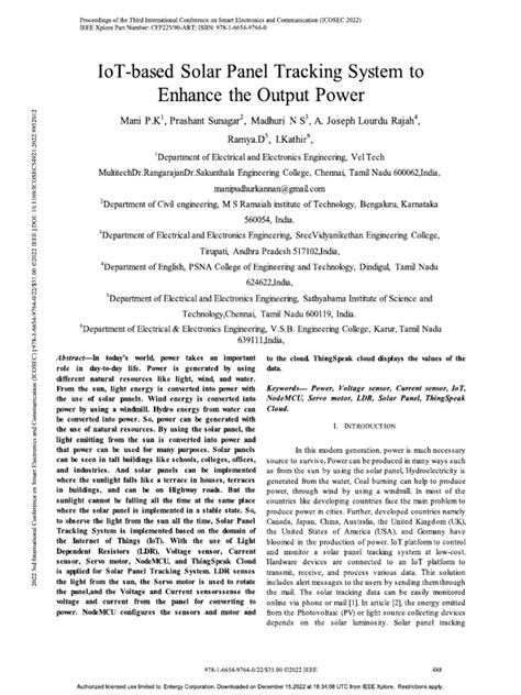 iot based solar panel tracking system to enhance the output power pdf