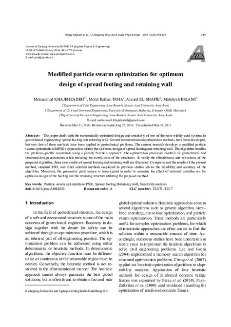 Pdf Modified Particle Swarm Optimization For Optimum Design Of