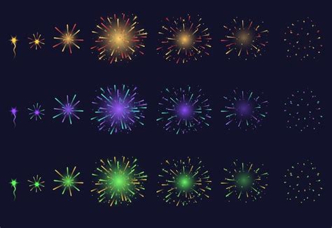 Premium Vector Realistic Detailed 3d Light Fireworks Animation Set On A Dark Background Vector