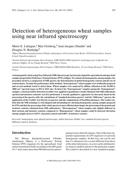 Pdf Detection Of Heterogeneous Wheat Samples Using Near Infrared Spectroscopy