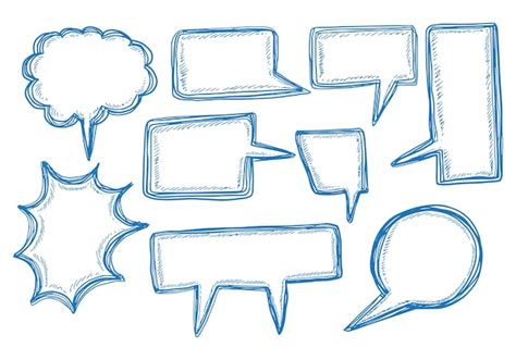 손으로 그린 스케치 스피치 버블 세트 무료 벡터