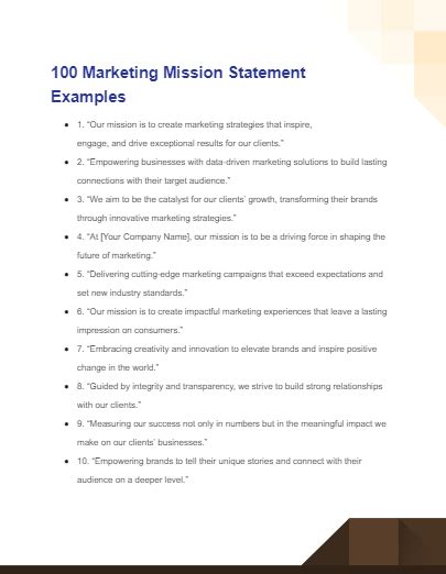 99 Mission Statement For Marketing Examples