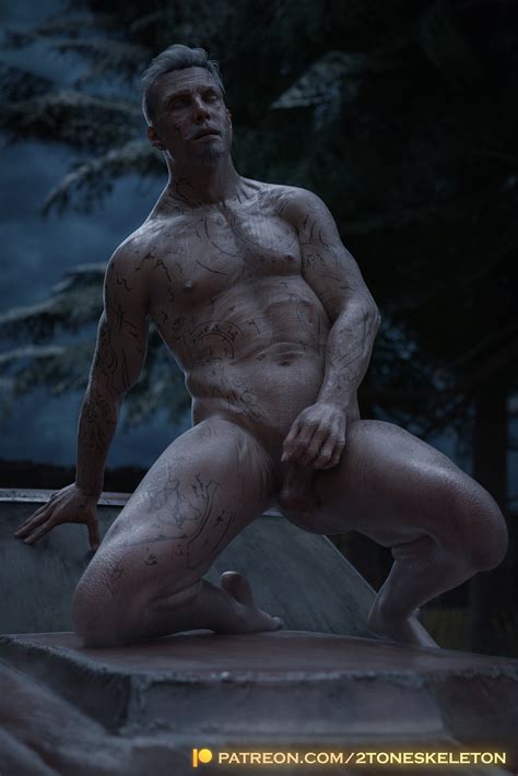 Rule 34 2toneskeleton Dbd Dead By Daylight Male Only Masturbation Nude Silver Hair Solo Tattoo