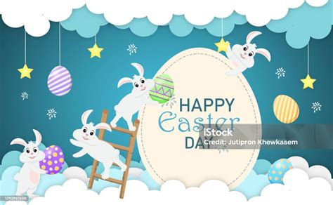 토끼는 부활절 날을 장식합니다 벡터 종이 컷의 행복한 부활절 엽서 부활절 달걀에 대한 스톡 벡터 아트 및 기타 이미지 부활절 달걀 계절 공휴일 Istock
