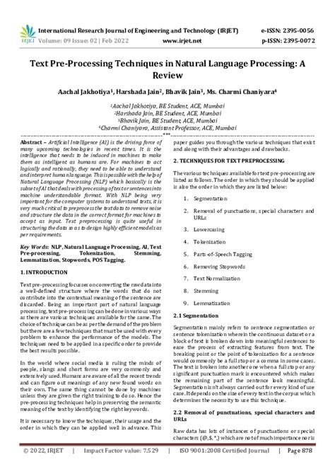 Pdf Text Pre Processing Techniques In Natural Language Processing A