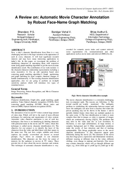 Pdf A Review On Automatic Movie Character Annotation By Robust Face Name Graph Matching