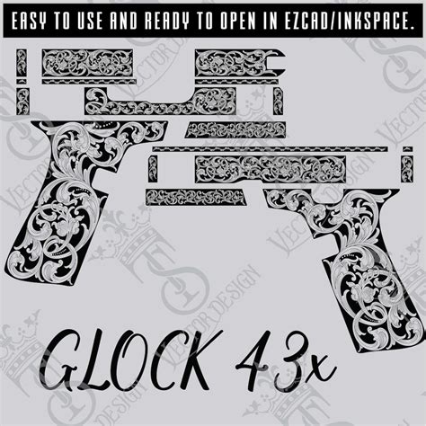 Glock X Scroll Vector Design Engraving Files Pistol Engrave Vector Laser Engraving Svg Dxf Ai