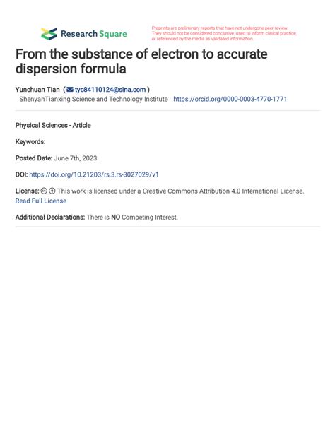 PDF From The Substance Of Electron To Accurate Dispersion Formula