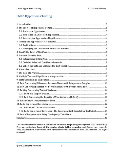 Lm06 Hypothesis Testing Ift Notes Pdf Statistical Hypothesis