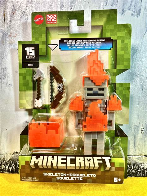 2024 Minecraft 15th Anniversary Figure Flaming Skeleton W Bow And Arr