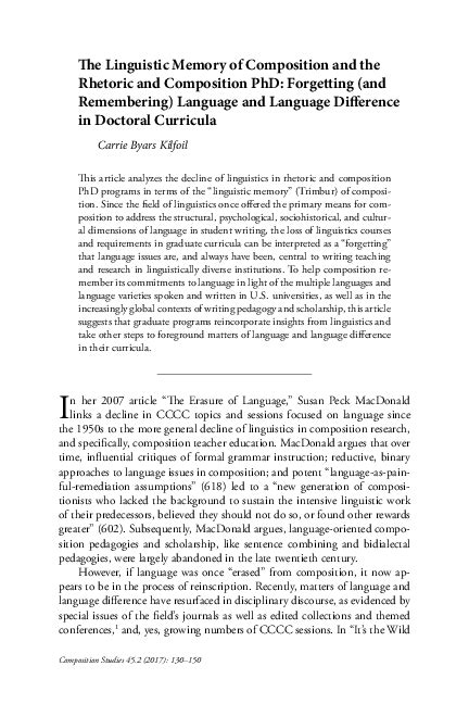 Pdf The Linguistic Memory Of Composition And The Rhetoric And