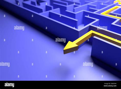 3d Rendering Concept Solving A Complex Problem Blue Maze And Floor With Yellow Solution Path