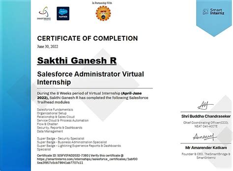 Sakthi Ganesh R On Linkedin Salesforce Salesforceadmin Aicteinternship Thesmartbridge…