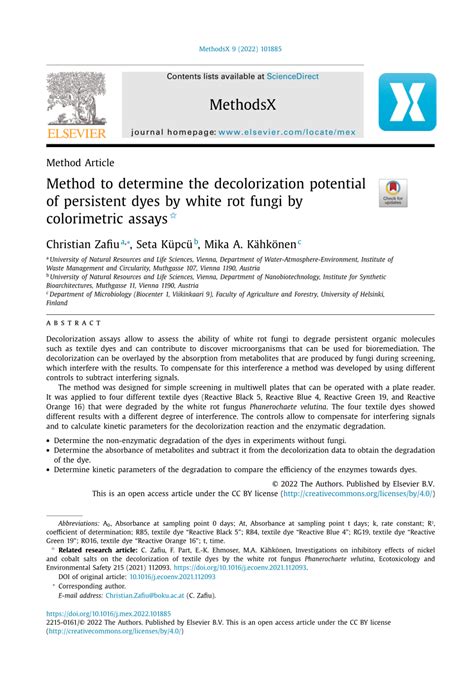 Pdf Method To Determine The Decolorization Potential Of Persistent Dyes By White Rot Fungi By