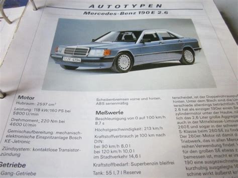 Auto 1x1 Analog Technik At Datenblatt Mercedes Benz 190 E 2 6 Eur 3 14 Picclick De