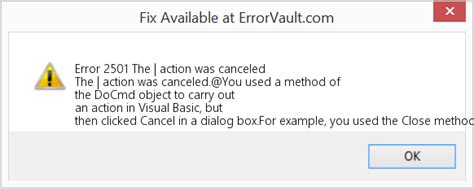 How To Fix Error 2501 The Action Was Canceled The Action Was