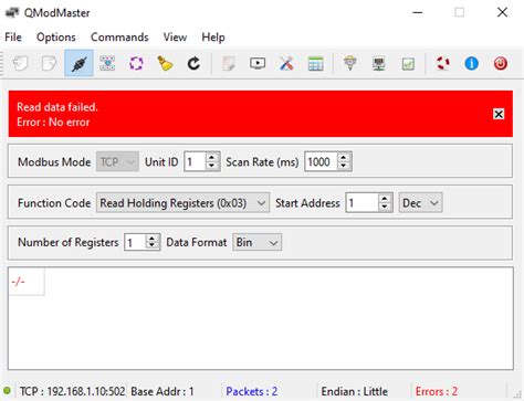 modbus server error reading data robot communication universal