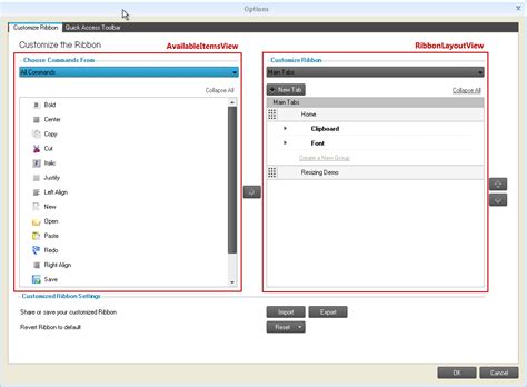 Using The Ribbon Customization Dialog Infragistics Windows Forms Help