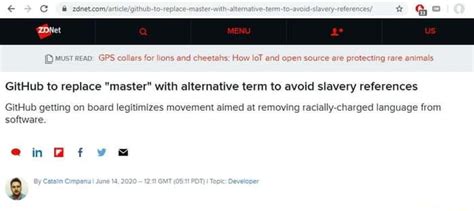 github to replace master with alternative term to avoid slavery