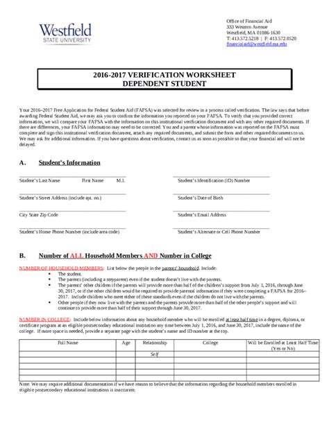 2015 2023 FAFSA Verification Worksheet Dependent Doc Template PdfFiller