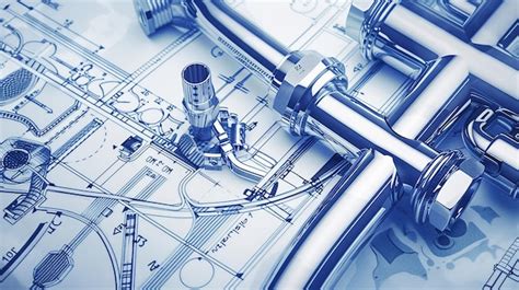 Plumbing Fittings On Technical Blueprint Premium AI Generated Image