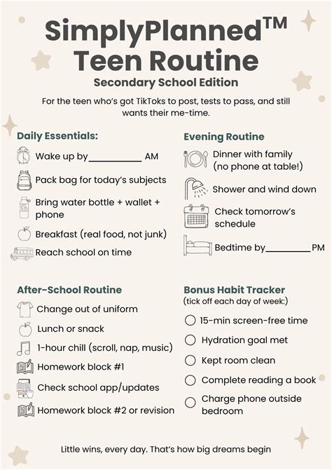 Teen Routine Chart Editable Canva Template Us And Uk Versions Pdf