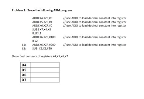Solved Problem 2 Trace The Following Arm Program L1 L2