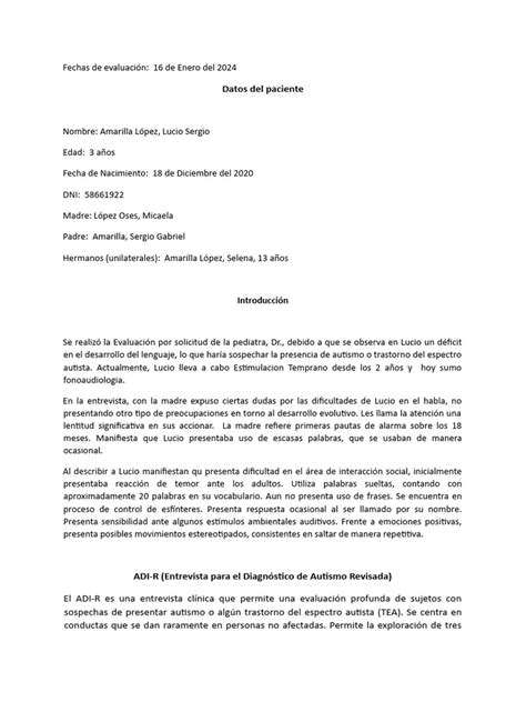 Modelo De Informe Adir R Y Ados 2 2 Pdf Espectro Autista Ciencias Del Comportamiento