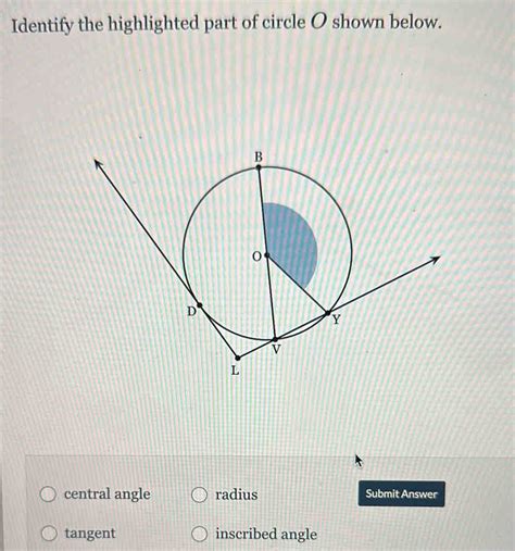 solved identify the highlighted part of circle o shown belo[geometry