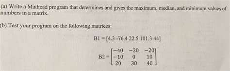 a write a mathcad program that determines and gives