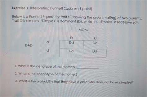 solved exercise 1 interpreting punnett squares 1 point