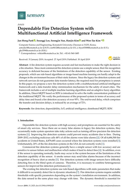 Pdf Dependable Fire Detection System With Multifunctional Artificial Intelligence Framework