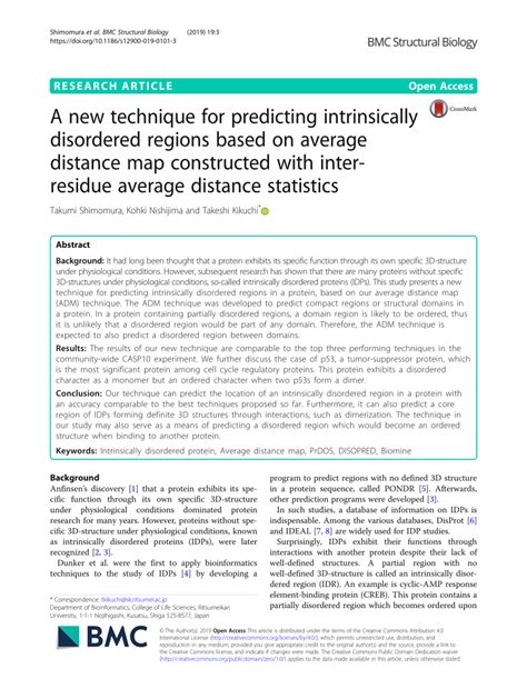 Pdf A New Technique For Predicting Intrinsically Disordered Regions Based On Average Distance