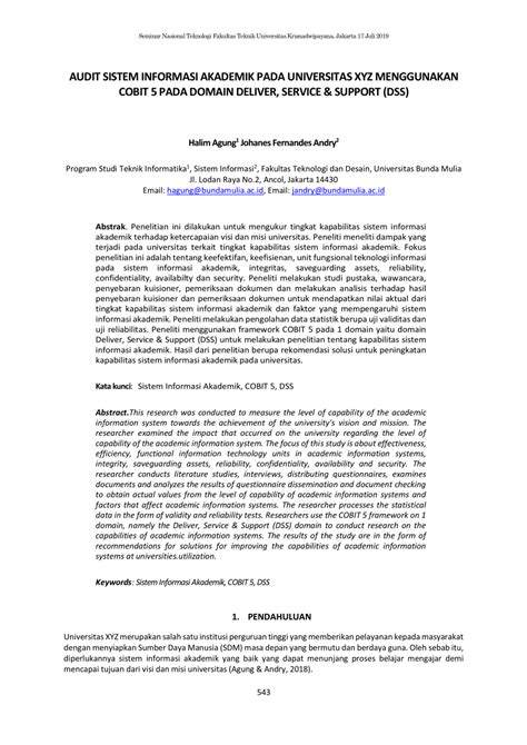 Pdf Audit Sistem Informasi Akademik Pada Universitas Xyz Menggunakan Cobit 5 Pada Domain