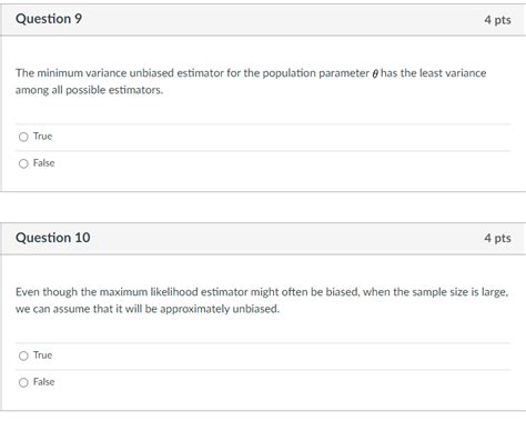 Solved Question 9 4 Pts The Minimum Variance Unbiased