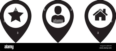 A Pack Of Editable Modern Map Markers With Black Icons In Them On A
