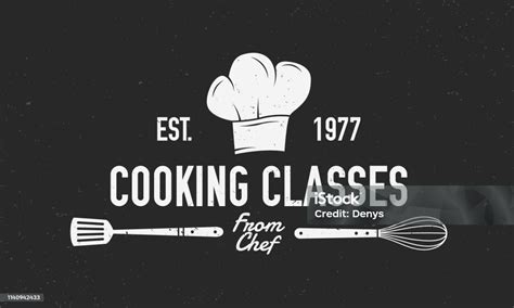 요리사 빈티지 로고입니다 요리 클래스 템플릿 로고 요리사의 모자 주걱 및 거품 음식 스튜디오 요리 과정 요리 학교에 대 한 라벨 배지 포스터 벡터 일러스트 가정 생활에 대한