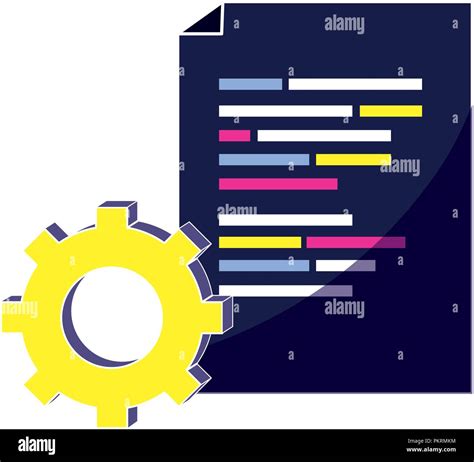 document with programming code and industry gear stock vector image