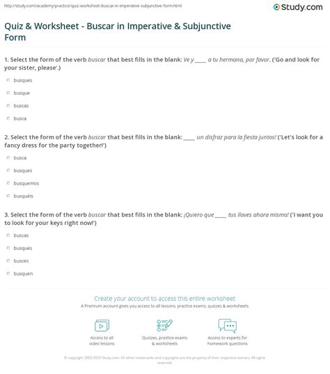Quiz And Worksheet Buscar In Imperative And Subjunctive Form