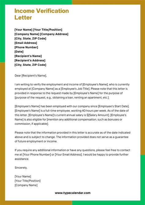 Free Printable Income Verification Letter Template [pdf]
