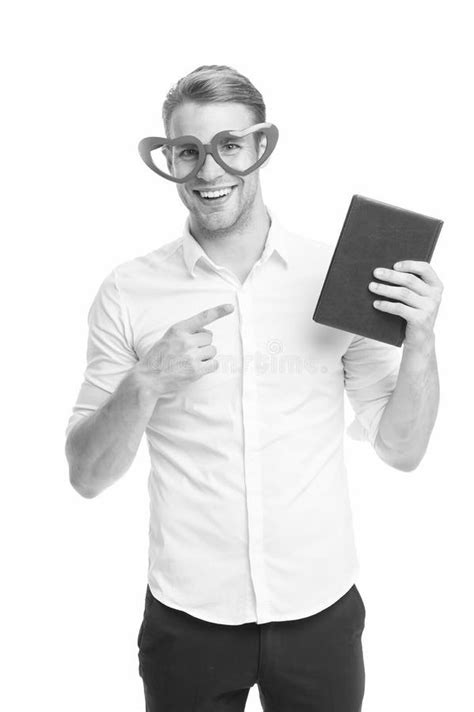I Choose Book Happy Man Point Finger At Book Funny Guy Read Book In