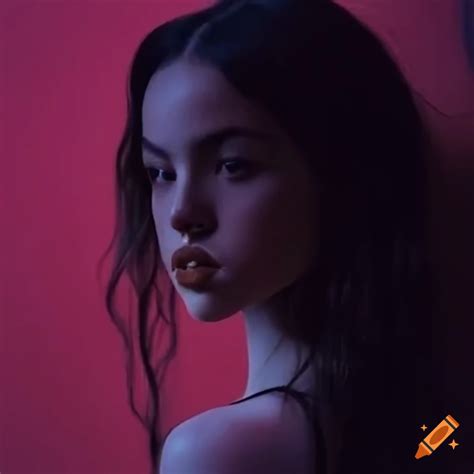 Olivia rodrigo with dark tones during blue hour