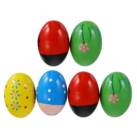 6 Pcs Egg Shaker Toys Percussion Music Eggs Shakers Wood Craft Easter