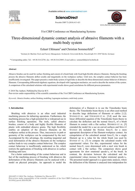 Pdf Three Dimensional Dynamic Contact Analysis Of Abrasive Filaments