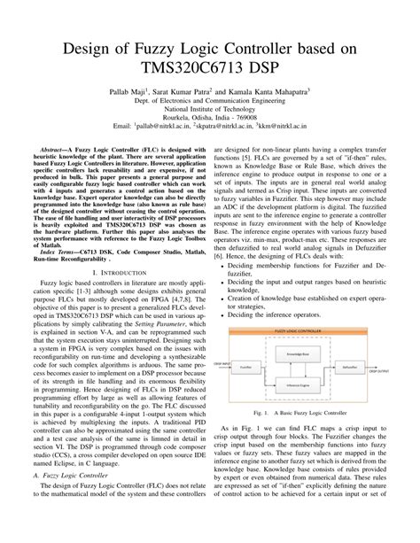 Pdf Design Of Fuzzy Logic Controller Based On Tms320c6713 Dsp