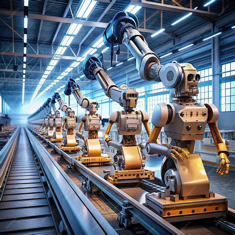 Smart Manufacturing Robots On The Assembly Line Premium Ai Generated
