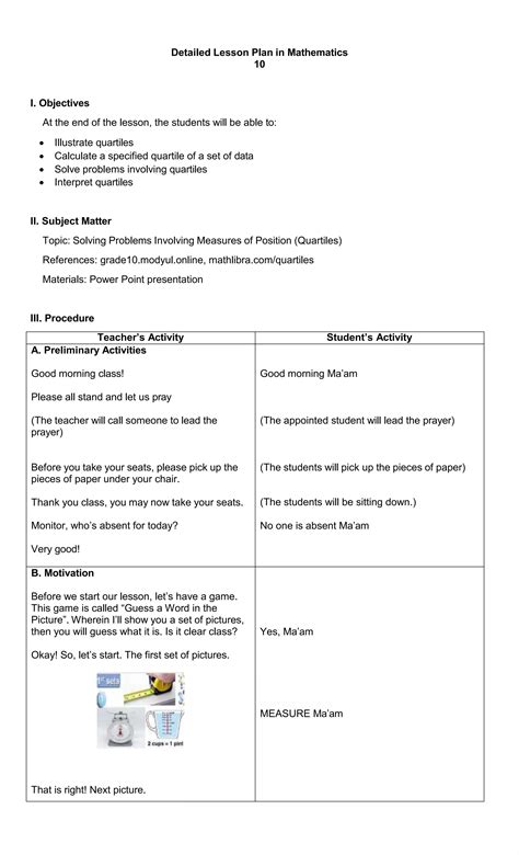 Solving Problems Involving Measures Of Position Quartiles Docx