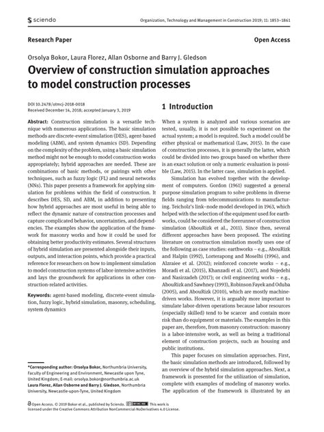 Pdf Overview Of Construction Simulation Approaches To Model
