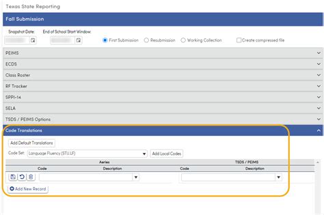 Texas State Reporting Code Translations Tab Aeries Software